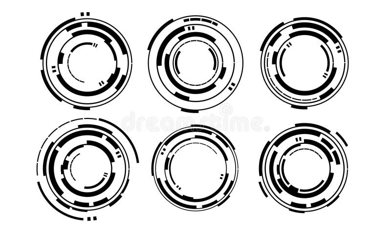 Set of Sci Fi Black Circle User Interface Elements Technology ...