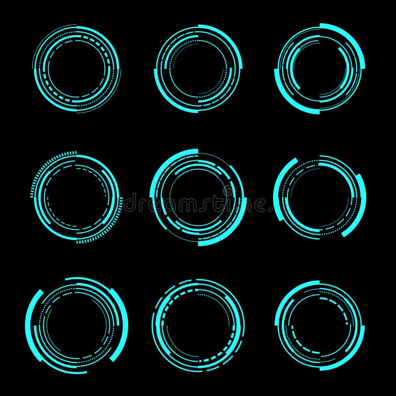 Set of Sci Fi Blue Circle User Interface Elements Technology Futuristic Design Modern Creative ...