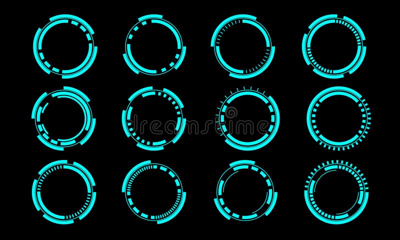 Set of Sci Fi Blue Circle User Interface Elements Technology Futuristic Design Modern Creative ...