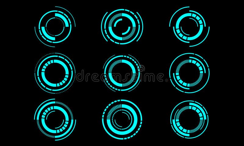 Set of Sci Fi Blue Circle User Interface Elements Technology Futuristic ...