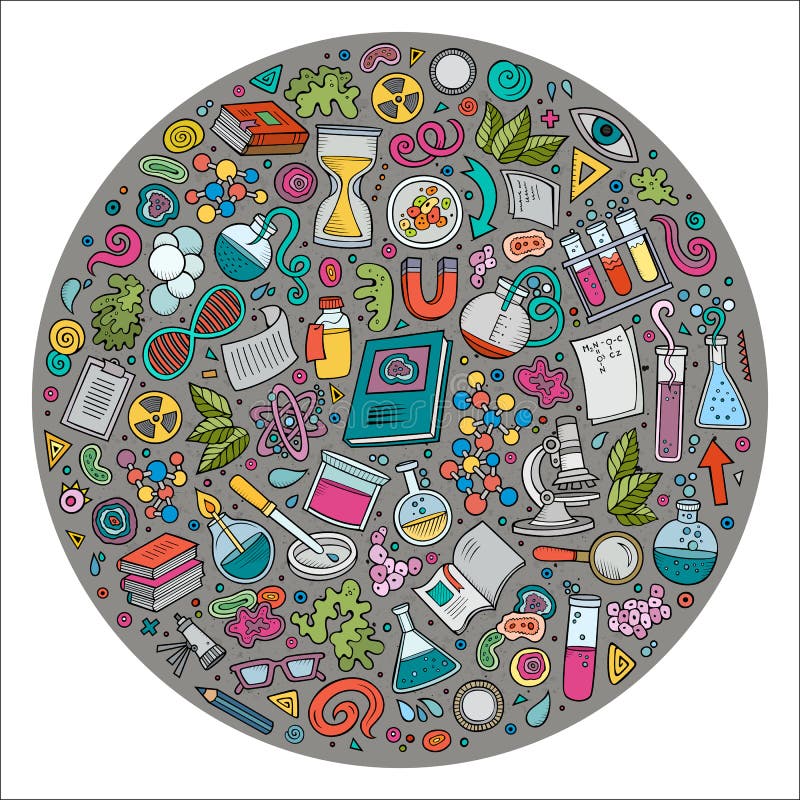 Set of Science Cartoon Doodle Objects Stock Vector - Illustration of ...