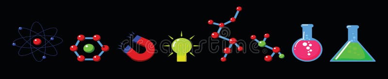 Set of Science Cartoon Icon Design Template with Various Models. Vector ...