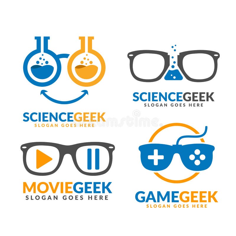 Set of Science Geek and Movie Geek and Game Geek Logo Template Stock ...