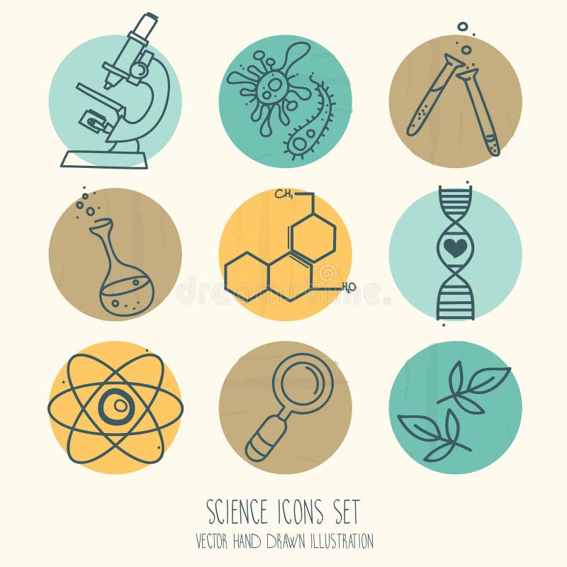Set of Science Icons in Hand Drawn Cartoon Style Stock Vector ...