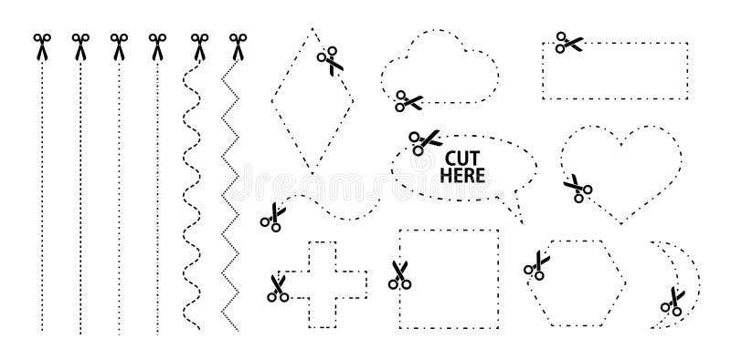 Set of Scissors with Cut Lines. Vector Collection of Different ...