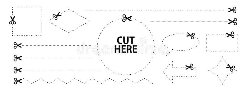 Set of Scissors with Cut Lines. Vector Collection of Different ...