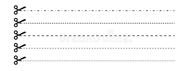 Set of Scissors with Cut Lines. Vector Collection of Horizontal Dashed ...