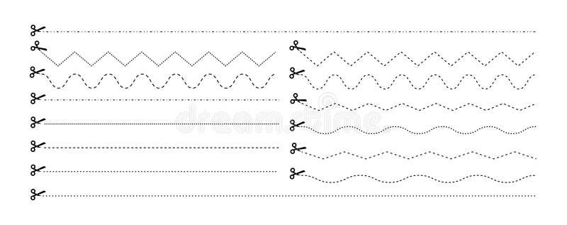 Set of Scissors with Cut Lines. Vector Collection of Horizontal Dashed ...