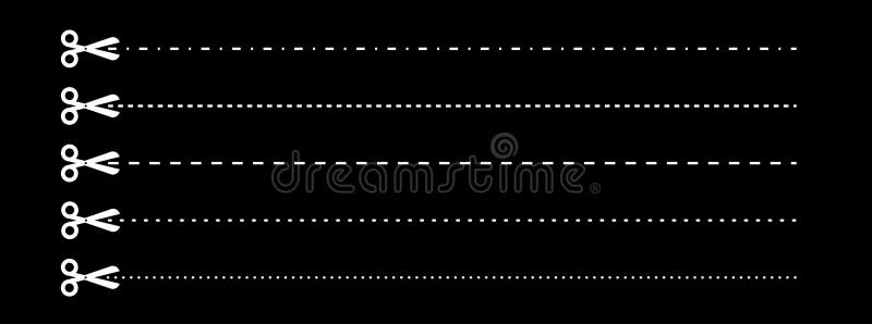 Set of Scissors with Cut Lines. Vector Collection of Horizontal Dashed ...