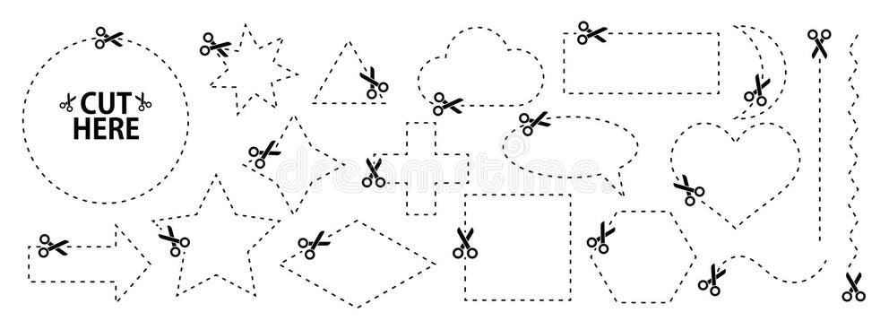 Set of Scissors with Cut Lines. Vector Collection of Speech Bubble ...