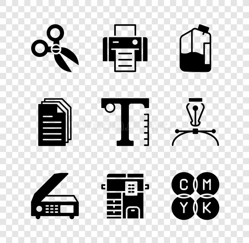 Set Scissors, Printer, Ink Bottle, Scanner, Copy Machine, CMYK Color ...