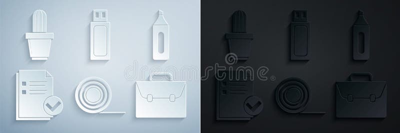 Set Scotch, Marker Pen, Document and Check Mark, Briefcase, USB Flash ...