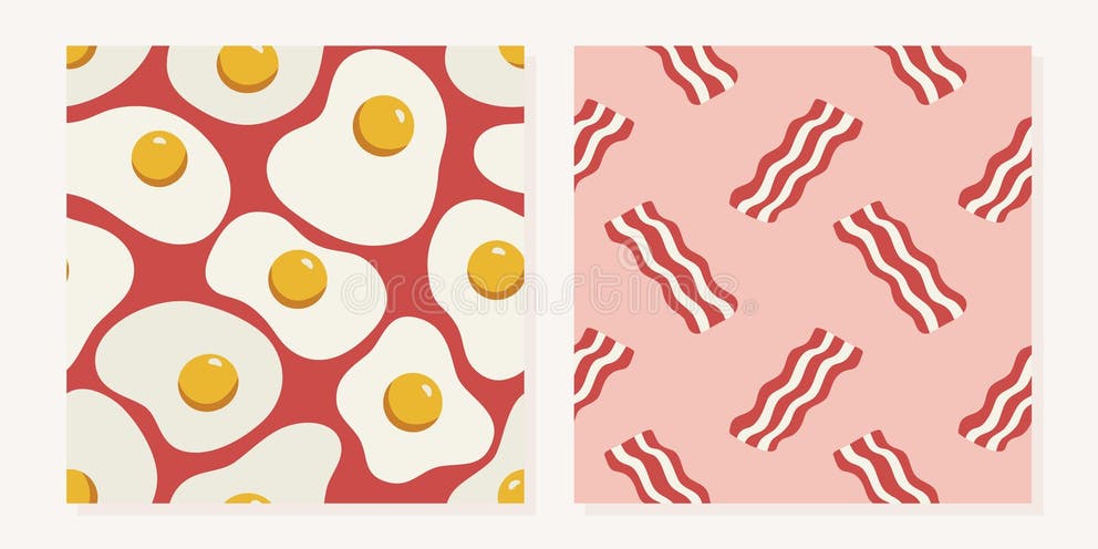 Set of Scrambled Eggs and Bacon Patterns in Flat Cartoon Style ...
