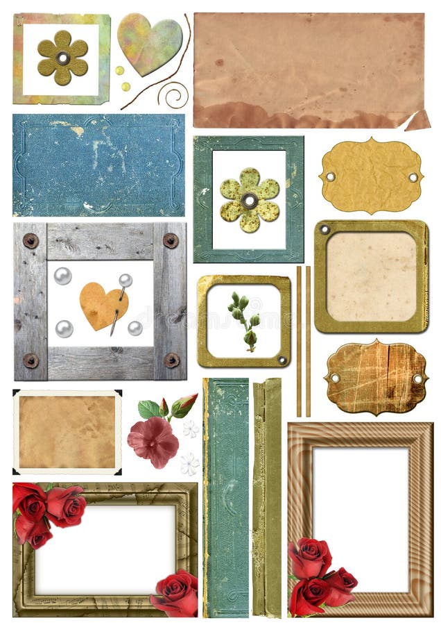 Set of Scrap Elements, Frames, Photo Edges, Paper Stock Illustration ...