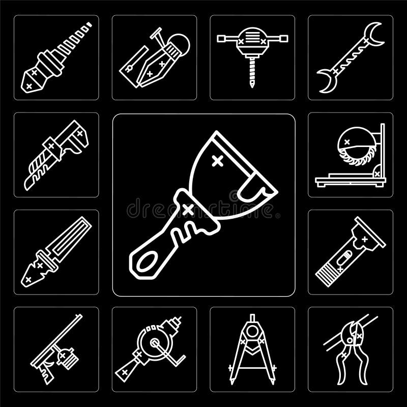 Set of Scraper, Pliers, Compass, Hand Drill, Welder, Torch, Chisel ...