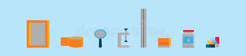 Set of Screen Printing Tools Cartoon Icon Design Template with Various ...
