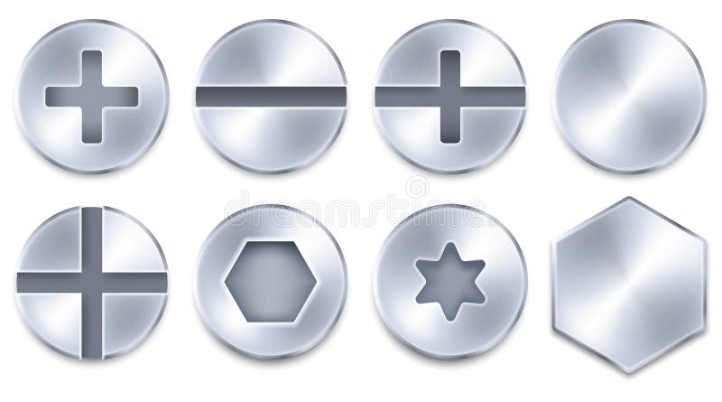 A Set of Screw, Nuts, Bolt and Rivet Head Design Elements. Vector ...