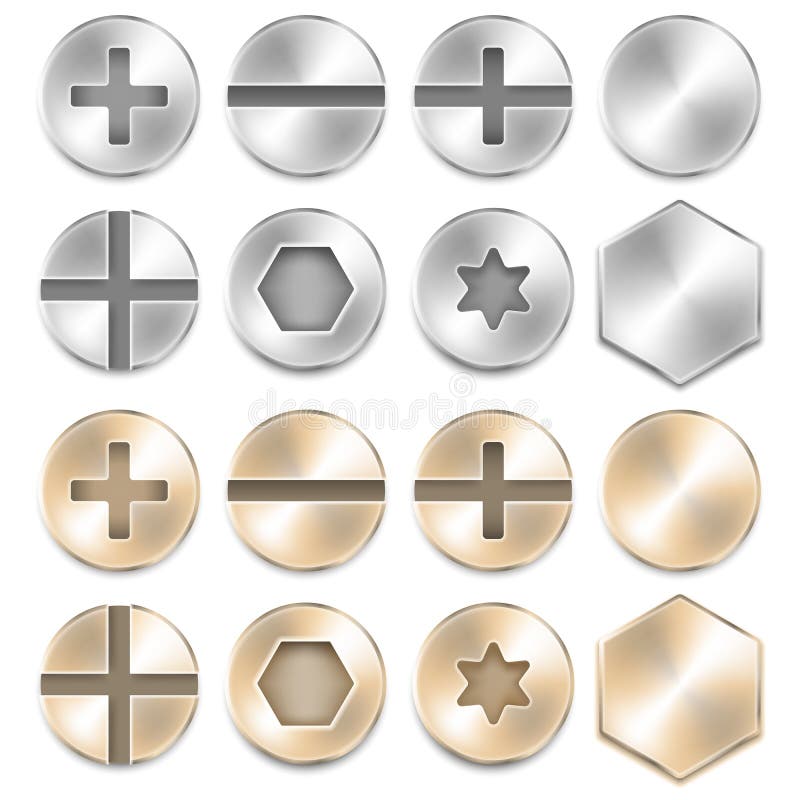 A Set of Screw, Nuts, Bolt and Rivet Head Design Elements. Vector Illustration Stock Vector ...