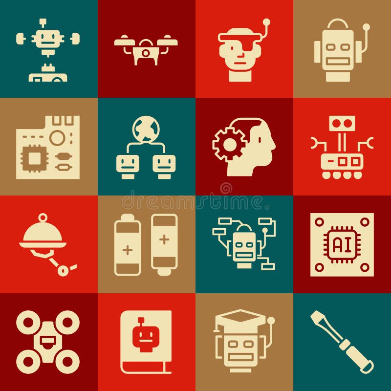 Set Screwdriver, Processor with Microcircuits CPU, Robot, Smart Glasses ... Set Screwdriver, Processor with Microcircuits CPU, Robot, Smart Glasses ...
