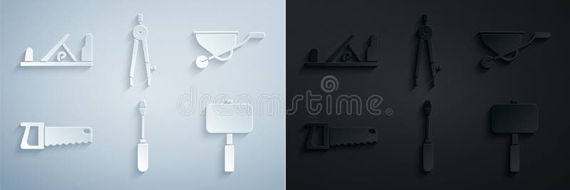 Set Screwdriver, Wheelbarrow, Hand Saw, Sledgehammer, Drawing Compass ...