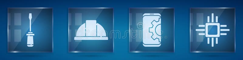 Set Screwdriver, Worker Safety Helmet, Setting on Smartphone and ...