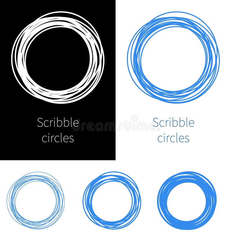 Set Scribble Circle Blue Pen with Different Thicknesses on White Stock ...