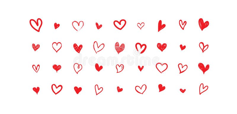 Set of Scribble Red Hearts. Collection of Heart Shapes Draw the Hand ...