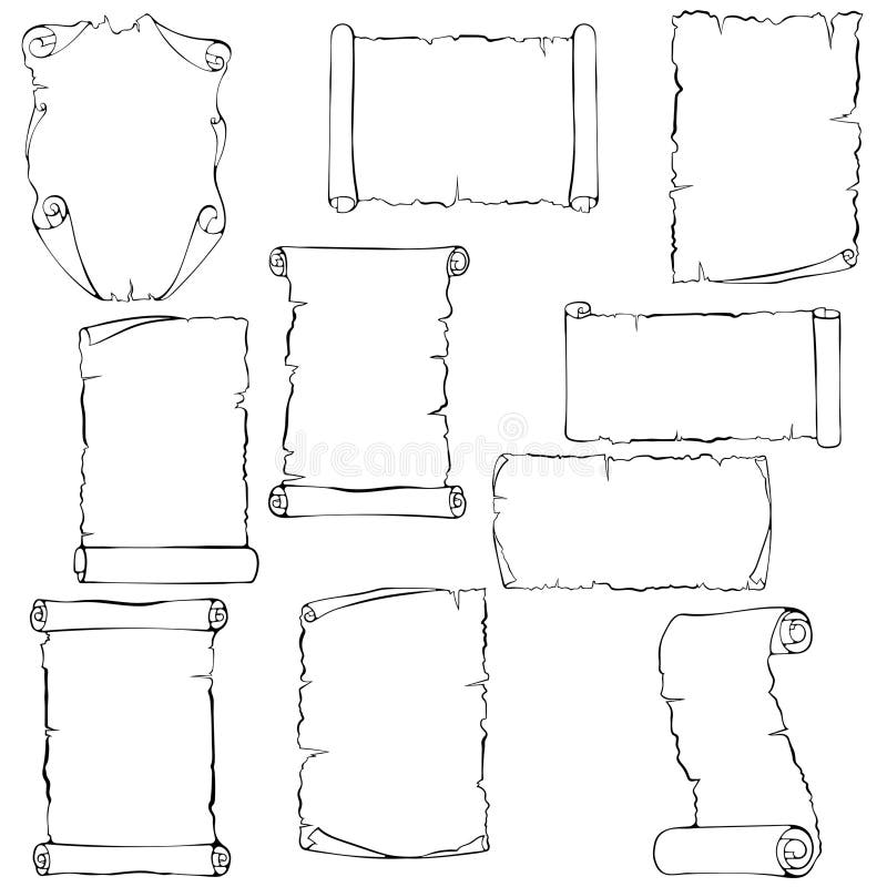 Horizontal Scroll Paper Line Art Stock Vector - Illustration of line ...