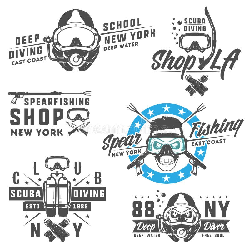 Set of Scuba Diving Elements for Emblems,logo ,prints,tattoo,label and ...