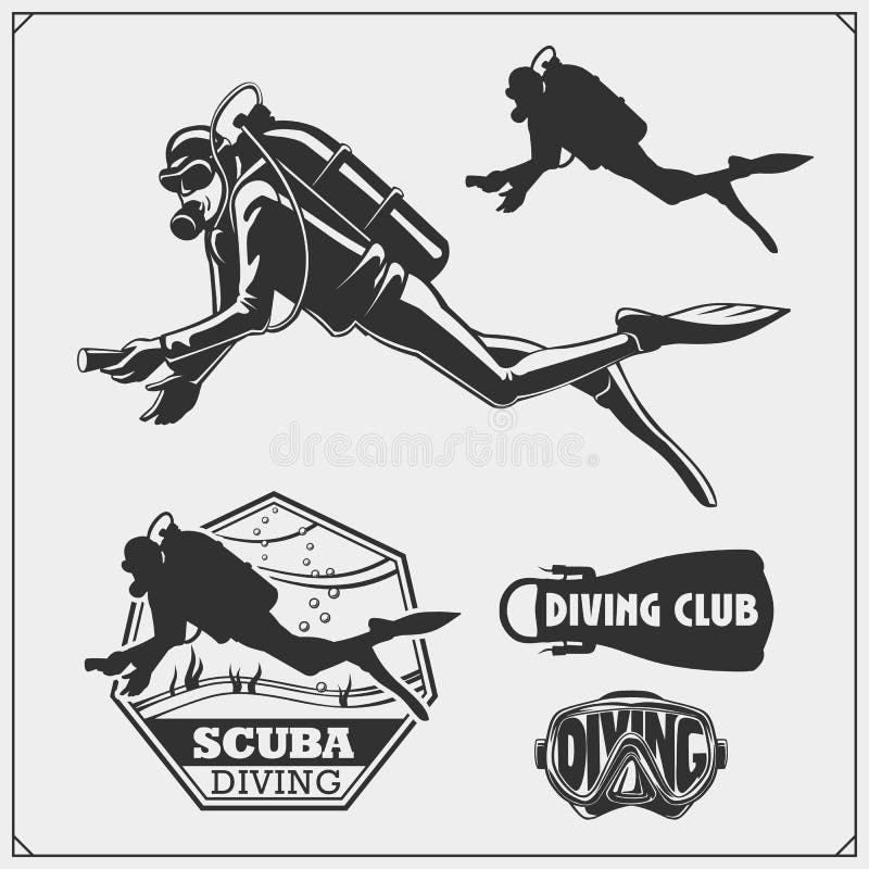 Set of Scuba Diving Emblems. Underwater Swimming and Spearfishing ...