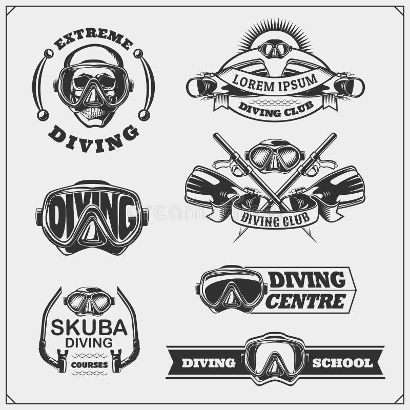 Set of Scuba Diving Emblems. Underwater Swimming and Spearfishing ...