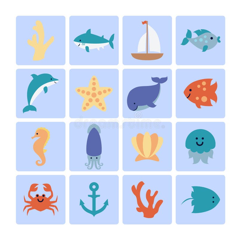 Set of sea icons. stock vector. Illustration of food - 73109283
