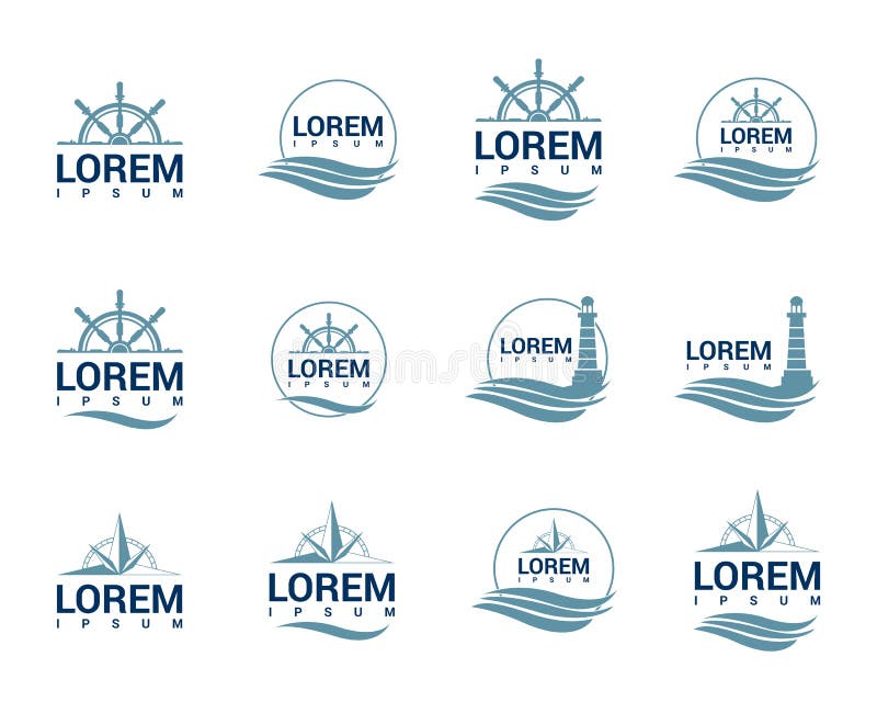 Set of Sea Logo with Anchor, Beacon and Compass. Vector Illustration ...