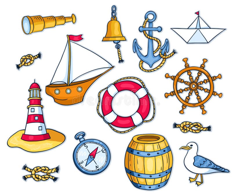 Set of sea objects stock vector. Illustration of equipment - 55292684