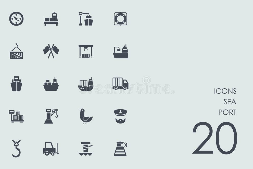 Set of sea port icons stock vector. Illustration of export - 81877800