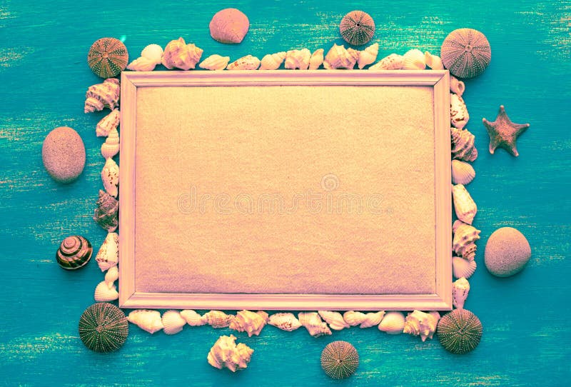 Set Sea Shell Decorative Frame Place for Text. Stock Photo - Image of ...