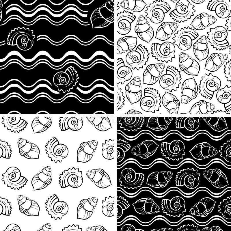 Set of Sea Shell Seamless Ornaments Stock Vector - Illustration of curl ...