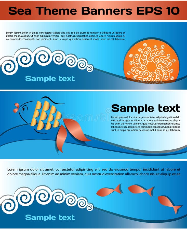 Set of sea theme banners stock vector. Illustration of design - 25152408