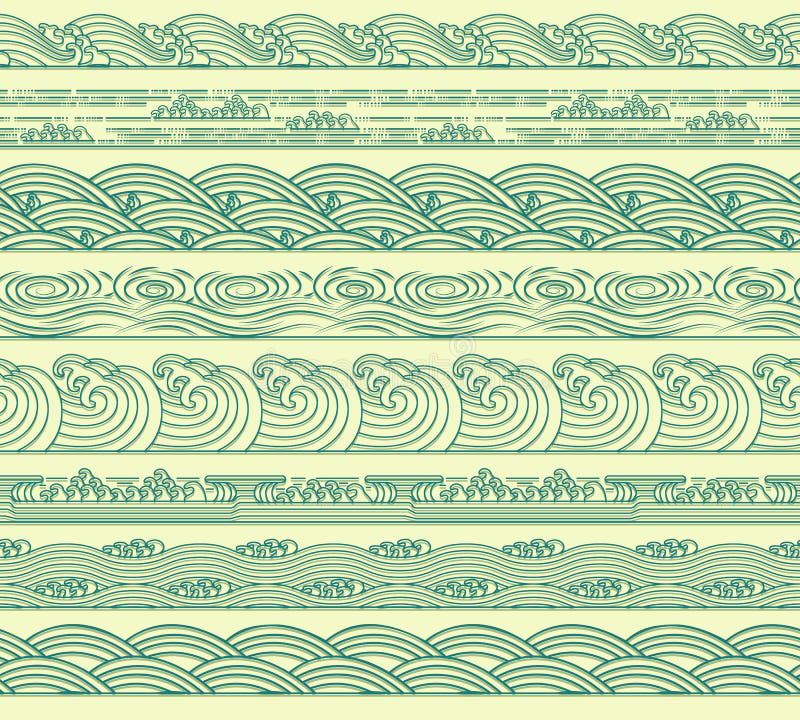 Set of Sea Wave Ocean Seamless Borders Vector Illustration Stock Vector ...