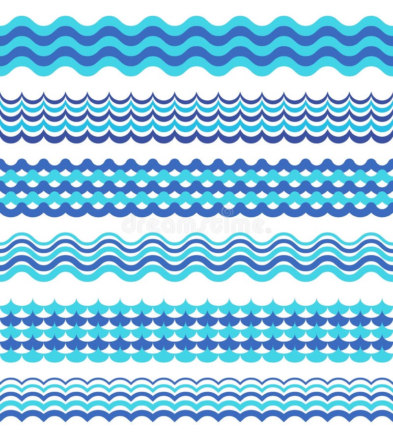 Set of Sea Waves Borders Isolated on White Stock Vector - Illustration ...