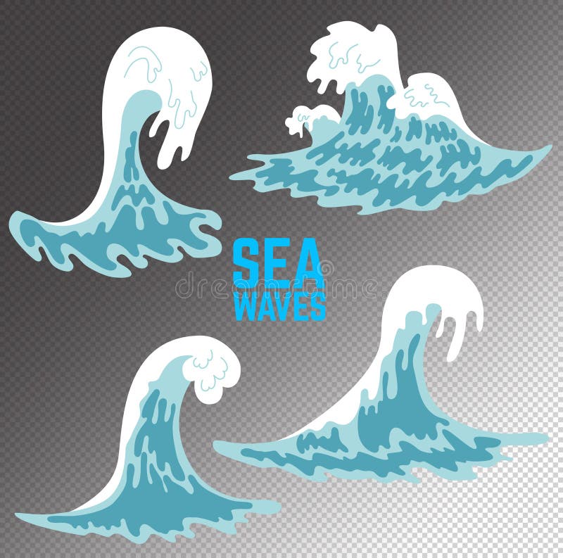 Set of Sea Waves Illustrations. Design Elements for Poster, Card ...