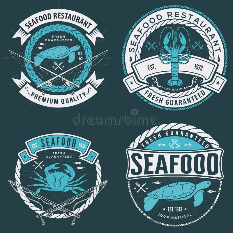 Set of Seafood Label, Badge, Emblem or Logo for Seafood Restaurant ...