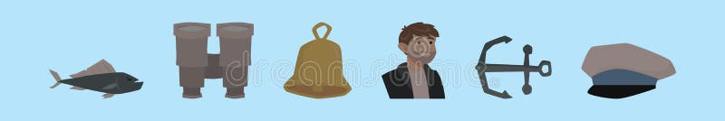 Set of Seaman Element Cartoon Icon Design Template with Various Models ...