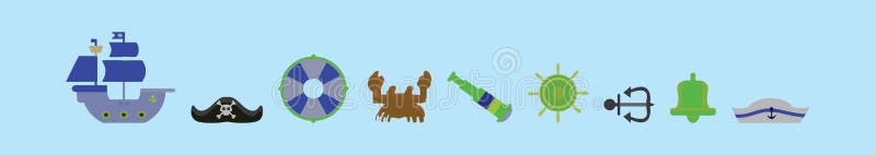 Set of Seaman Element Cartoon Icon Design Template with Various Models ...