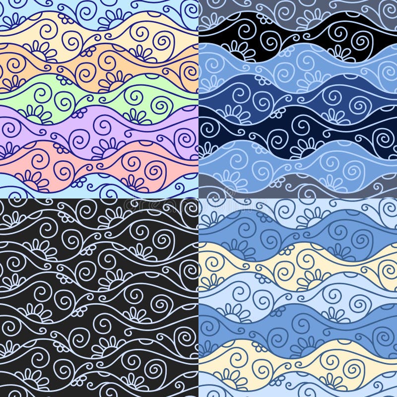 A Set of Seamless Abstract Wavy Patterns of Different Colors. Stock ...