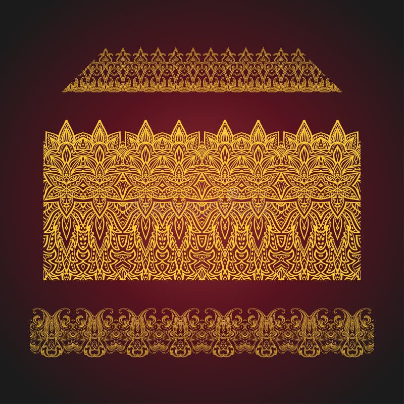 Set of Seamless Arabic Ornate Borders on Red Background. Stock Vector ...