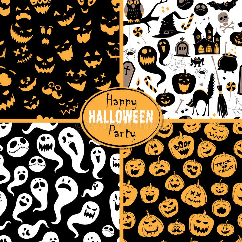 Set of Seamless Background Abstract Pattern for Halloween with P Stock ...