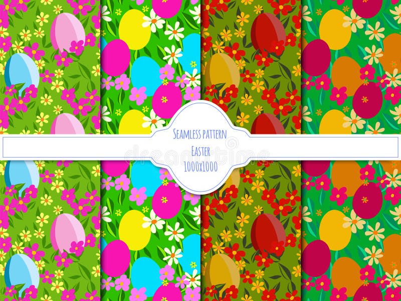A Set of Seamless Backgrounds with Easter Eggs with a Pattern and Flowers, Vector Graphics ...
