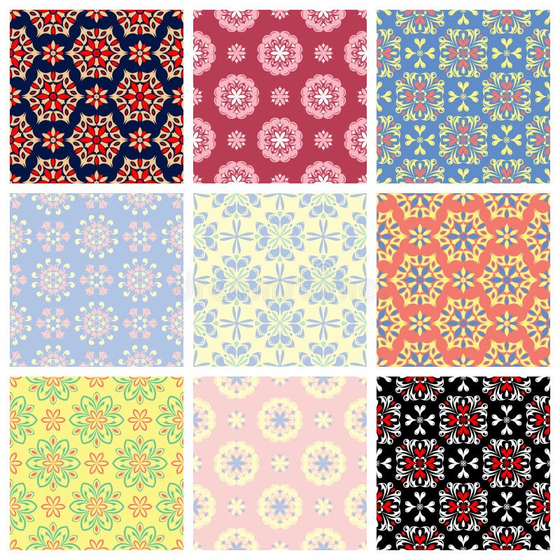 Colored Set with Flower Elements. Floral Seamless Pattern. Stock Vector ...