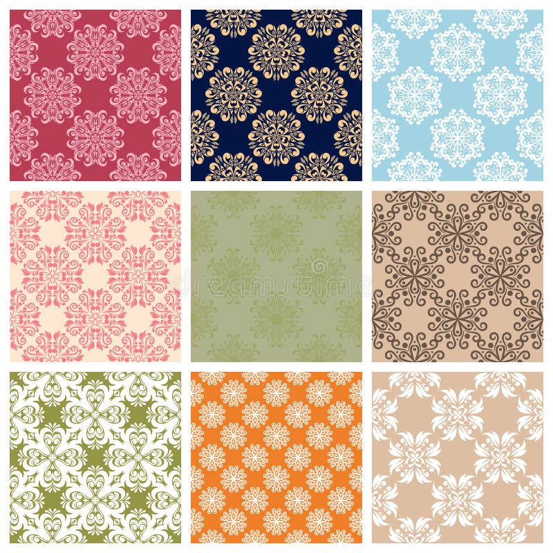 Floral Seamless Pattern. Colored Set with Flower Elements. Stock Vector ...